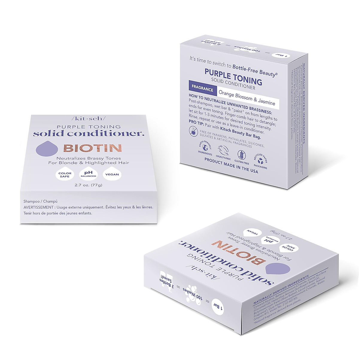 Kitsch Purple Conditioner Bar for Treated & Grey Hair, 2.7oz - Made in US, Toning Purple Bar Conditioner for Blonde, Grey & White Hair, Removes Brass & Yellow Undertones, Paraben Free