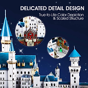 CubicFun 3D LED Castle Puzzles for Adults and Kids, Germany Architectures Building Model Kits Toys Gifts for Women and Men, Multi-Color Lights Neuschwanstein Castle 128 Pieces