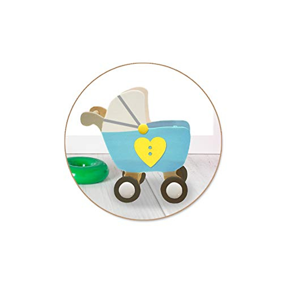 Baby Carriage Pram Stroller Miniature Wood for Baby Shower, Crafts, & DIY - 4 Inches Tall