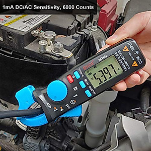Bside ACM91 1mA Clamp Meter DC/AC Current True RMS Auto-Ranging 6000 Counts Multimeter Live Check V-Alert Temperature Capacitance Frequency Tester with Back Clip