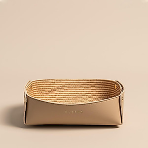 OLETHA Aesthetic Small Storage Basket for Organizing, Rattan Textured, Beige