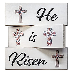 JennyGems He Is Risen Wooden Sign Set and Easter Decor, Tiered Tray and Tabletop Easter Decorations, Christian Easter, Made in USA