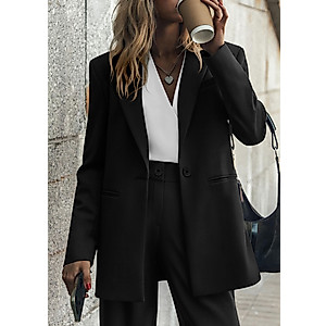 KIRUNDO Women's 2025 Spring Fall 2 Piece Blazer Set Casual Loose Long Blazer Jackets and Dressy Wide Leg Pant Suits Pockets Black