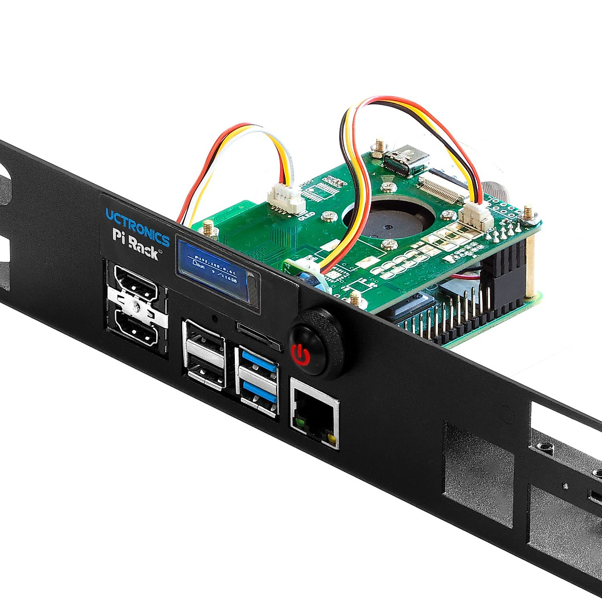 UCTRONICS Ultimate Rack for Raspberry Pi 4, 19" 1U Rackmount with All IO on One Side, OLED Display, Power Switch, and Cooling Fan