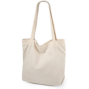 Iioscre Corduroy Tote Bag for Women,Hobo HandBags with Zipper,Large Capacity Casual Shoulder Handbags with Inner Pockets