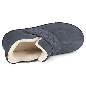 Zizor Mens Slipper, Velcro House Shoes for Diabetic, Men Gifts, Memory Foam, Indoor Outdoor, Winter Ankle Pantuflas with Rubber Sole (Dark Grey, Size 11)