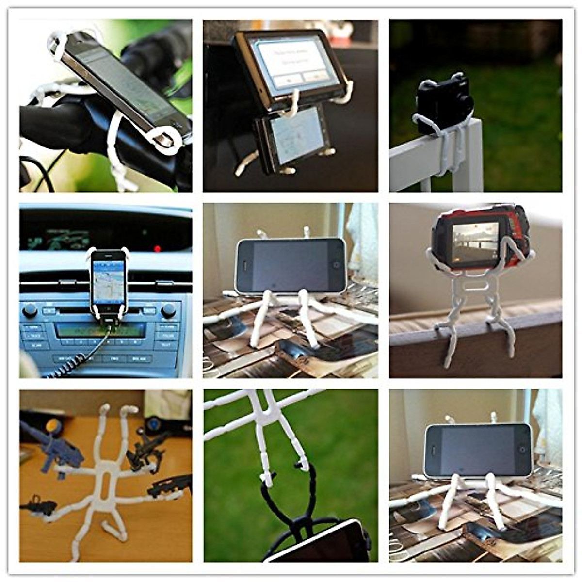 Universal Multi-function Portable Spider Flexible Grip Smart Phones GPS Car Bicycle Bike Desk Plane Cup Book Support Cell Mobile Phone Holder hanging Mount and Stand for iPod iPhone 4/4S/5/5S/6 Samsung Galaxy Andriod MP4 (White)