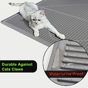 Mofason Cat Litter Mat XXL - Waterproof Kitty Litter Box mat for Floor - Extra Large Pet Trapping Litter Rug Pad - Silicone Cat Supplies &amp; Accessories for Indoor Cats (38&quot; x 25&quot;) -Grey