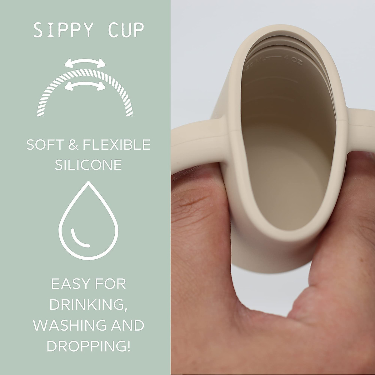 LoveyLu Silicone Sippy Cup, Toddler Cup With Straw, Training Soft Spout Cups for Toddlers With Handles, No Spill Lids, Durable, Drop Proof, Easy Grip, Microwave, Dishwasher, and Freezer Safe, Sand