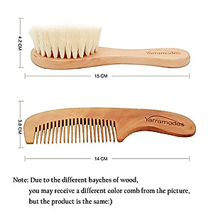 Baby Goat Hair Brush and Comb Set for Newborns & Toddlers Eco-Friendly Safe Brush for Cradle Cap Natural Wooden Comb Perfect Baby Shower and Registry Gift (Baby Hair Brush and Comb Set)