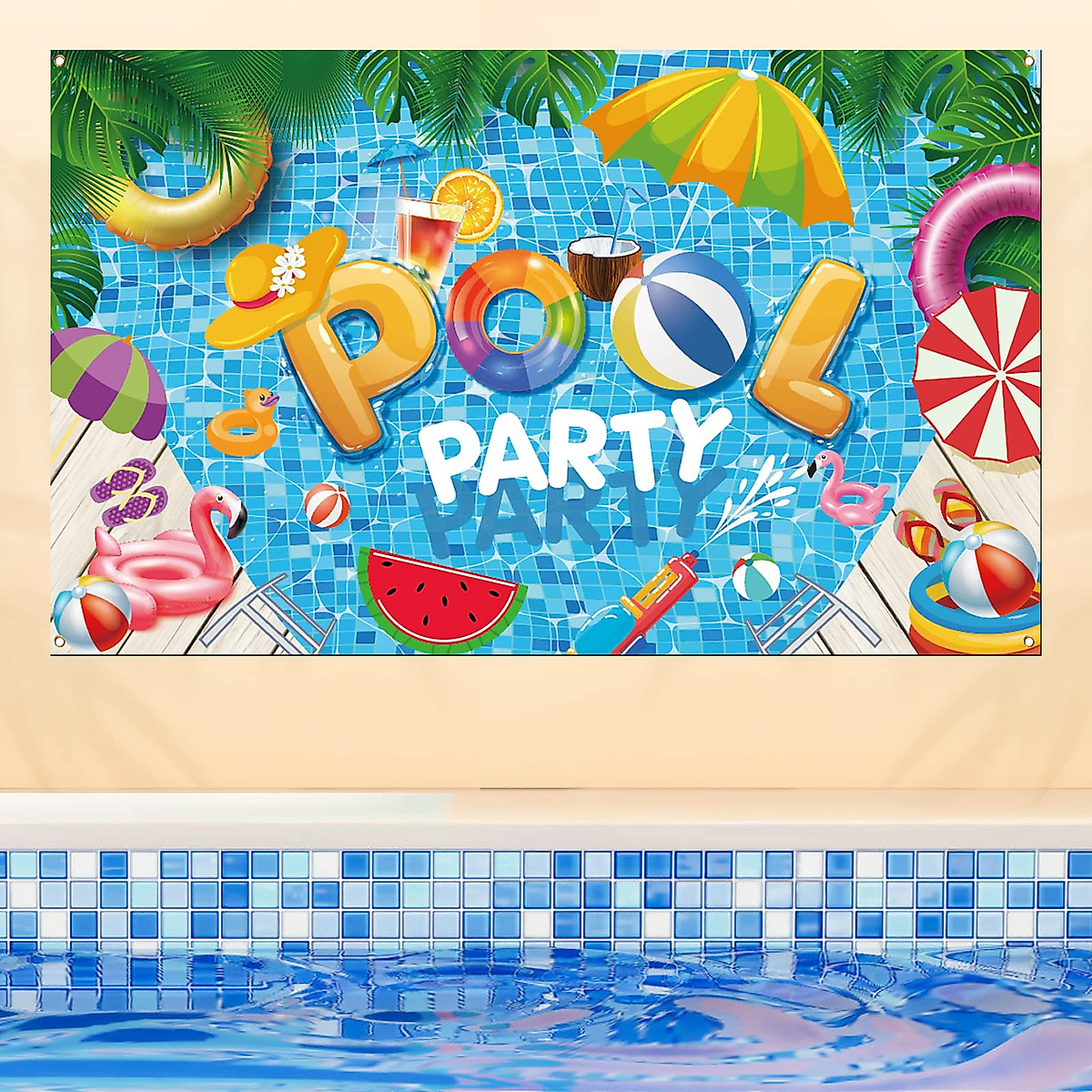 Summer Beach Party Decorations, Pool Banner Backdrop for Kids Summer Pool Party Decorations Supplies, 72x43 inch