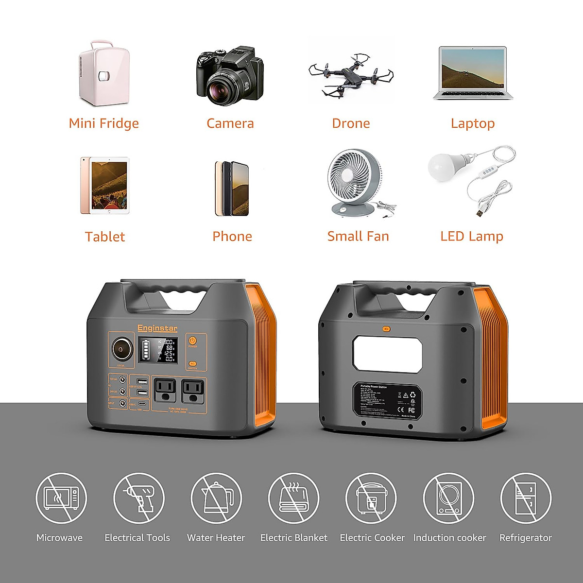 Portable Power Station EnginStar 300W Solar Generator 110V 296Wh Power Bank Two Pure Sine Wave AC Outlet 80000mAh Lithium Battery Pack for Camping Outdoors Trip RV Hunting Vans Emergency Backup