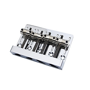 Guyker High Mass Bass Bridge with Vintage Brass Saddles Tailpiece Replacement for 4 String Jazz Electric Bass CNC Machined (GB403, Chrome)