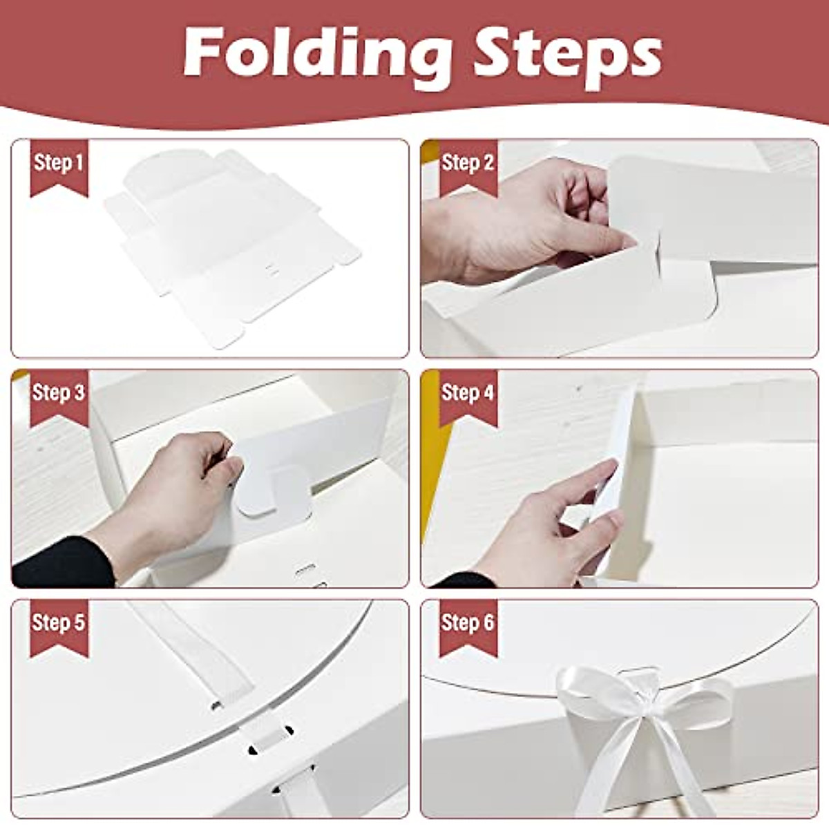 BoShahai 10 PCS Gift Boxes with Lids, 10.6x7.8x3.1 Inch Kraft Paper Gift Box, White Gift Boxes with Ribbon, Bridesmaid Proposal Box for Wedding, Packaging, Present, Birthday, Cupcake Boxes