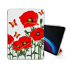 Cute Poppy Red Kawaii Flower case Compatible with iPad Mini Air Pro 7.9 8.3 9.7 10.2 10.9 11 12.9 inch Pattern Cover New 2022 2021 Trifold Stand 3 4 5 6 7 8 9 Generation 524 (11" Pro 1/2/3 gen)