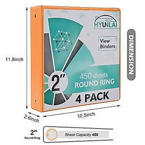 2 Inch 3 Ring Binder, HYUNLAI 2'' Round-Ring View Presentation View Binders, Holds Up to 8.5"11" Paper,Customizable Clear Cover,for Home,Office,and School Supply,4 Pack