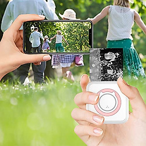 Instant Portable Sticker Printer, Mini Pocket Sticker Printer Bluetooth Inkless Thermal Printer, Sticker Maker USB Rechargeable Small Printer for Pictures, Label, Memo (Pink, +10 Rolls Stickers)