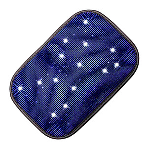 FUNOJOY Car Armrest Cover for Women Blue Diamond Rhinestone Bling Car Accessories Car Decor for Women