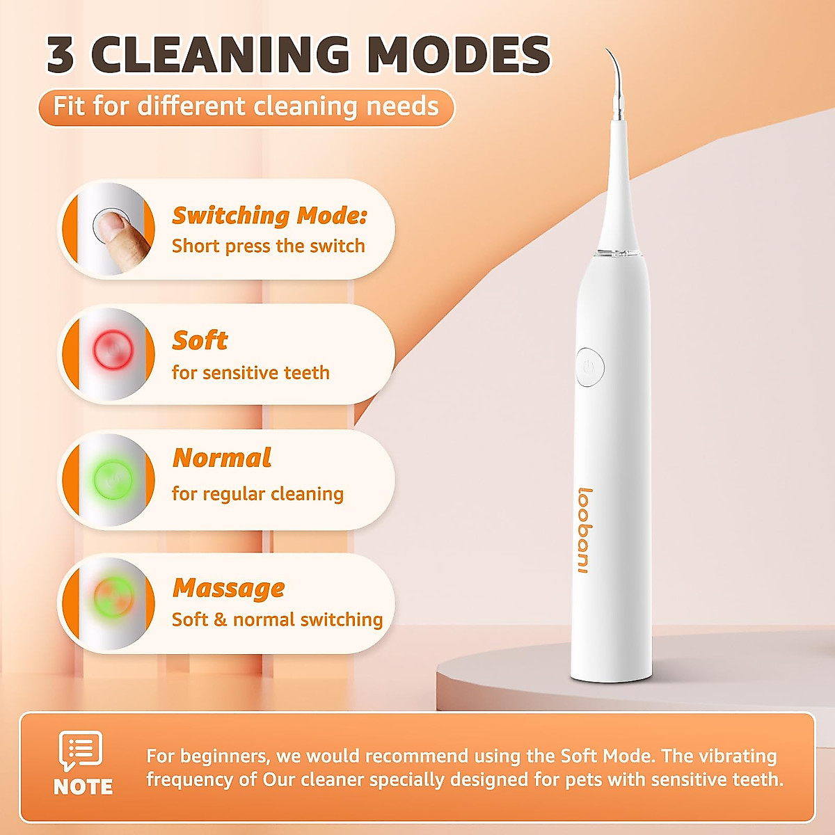 LOOBANI Dog Teeth Cleaning Kit, Rechargeable Sonic Electric, White, Includes Tooth Scraper, 2 Replaceable Heads, Silicone Finger Toothbrush, USB Cable