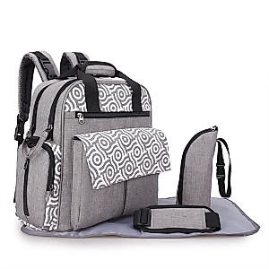 Lmbabter Diaper Bag Backpack with Changing Station Large-Capacity Mommy Baby Bag Convertible Diaper Bag Tote with Shoulder Strap (Grey)