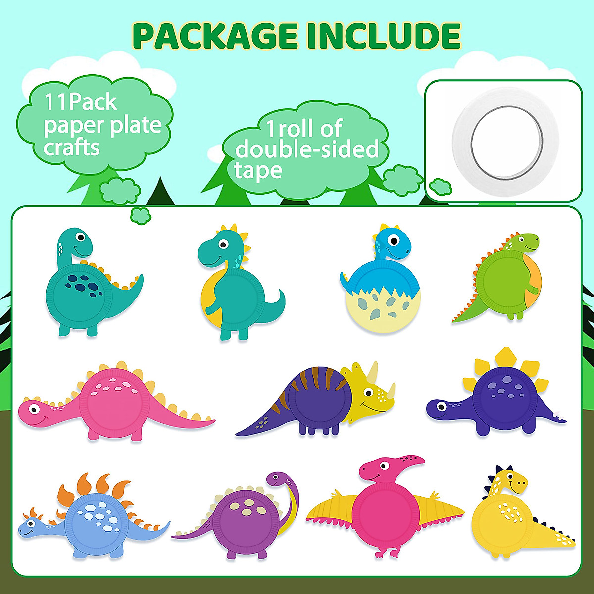 DISHIDIANZI Art Craft Gifts for Kids - 11 Paper Plate Art Kit Toys for Over 3 Years Old Boys Girls Toddlers, DIY Dinosaur Art Supplies for Kids Preschool/Party Gifts/Birthday/Christmas Game Crafts