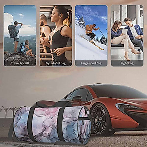 AOYEGO Marble Sports Duffle Bag Modern Fluid Alcohol Ink Colors Translucent Mixing Acrylic Paints Men Women Weekender Bag For Traveling Tote Gym Bag Shoulder Overnight Bag Blush Blue