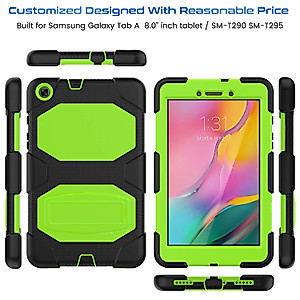 HXCASEAC SM-T290/SM-T295/SM-T297 Galaxy Tab A Case 2019 (8.0 inch) with Kickstand, Full Body Duty Case Shockproof Protective Cover, Built-in Screen Protector for Galaxy Tab A 2019 8.0,Yellow Green
