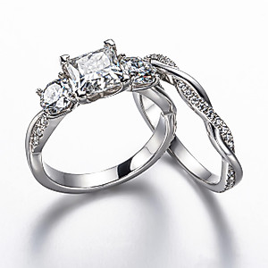 CivetCat Twisted Vine Infinity Moissanite Eternity Rings D color VVS1 Diamond Pave Set Wedding Band Ring for Women Platinum Plated Silver Promise Anniversary Engagement Bands (7) (CVCTRGMO05PSIVER)