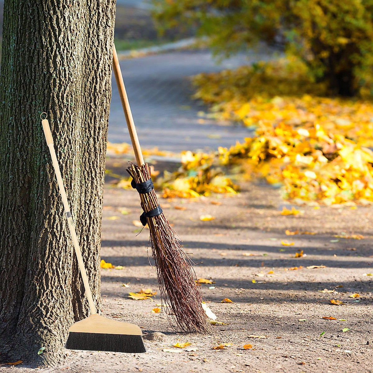 Amosfun Artificial Horsehair Broom with Long Wood Handle, Home Kitchen Soft Bristle Sweeper Easy Swiping Dust and Wisp Floors and Corners