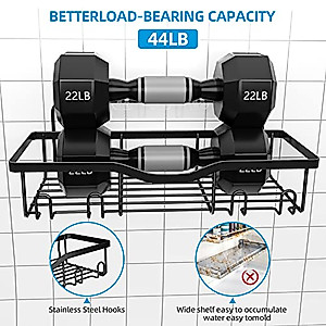 Teliaoils UpCircleSeven 5 Pack Shower Caddy, Strong Adhesive Shower Organizer Shelf with Hooks. Rustproof Wall-Mounted Shelves for Kitchen, Dorm and Bathroom Organizer. No Drilling (Black)