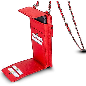 BOULETTA Crossbody Bag Cellphone Purse for Women-Leather Zipper Shoulder Wallet with Phone Pocket and Chain Strap 4 Card Slots Small