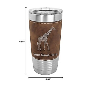 LaserGram 20oz Vacuum Insulated Tumbler Mug, Giraffe, Personalized Engraving Included (Faux Leather, Rustic)