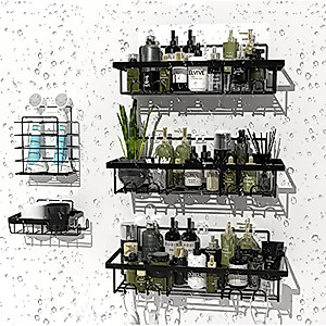 MESTOP Shower Shelves,Shower Caddy,Spice Racks 5 Pack Kitchen Shower Organizer No Drilling，Rustproof stainless steel,shower shelf for bathroom storage,Black