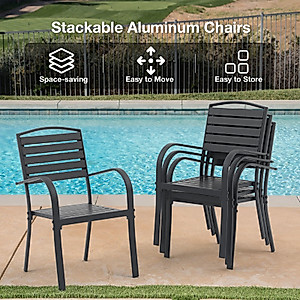 Patiorama Aluminum Outdoor Dining Chairs Set of 4, Stackable Outdoor Patio Chairs Set of 4, All-Weather Bistro Chair with Armrest, Faux Wood Outdoor Dining Chairs for Indoor Yard Garden-Black