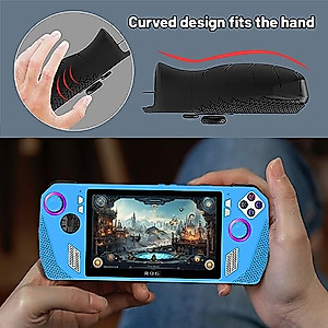 PAKESI Silicone Case for ASUS ROG Ally 2023 Release,Handheld Game Console Cover Protector Case with 2 Thumb Grip Caps and 2 Pack Screen Protectors - Enhance Your Gaming Experience(Blue)