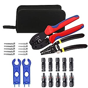 Maelorso Solar Crimping Tool Kit with Solar Connectors, Crimper for AWG14-10,2.5/4/6mm²Solar Panel PV Cable, Wire Stripper and Solar Connector Spanner Wrench