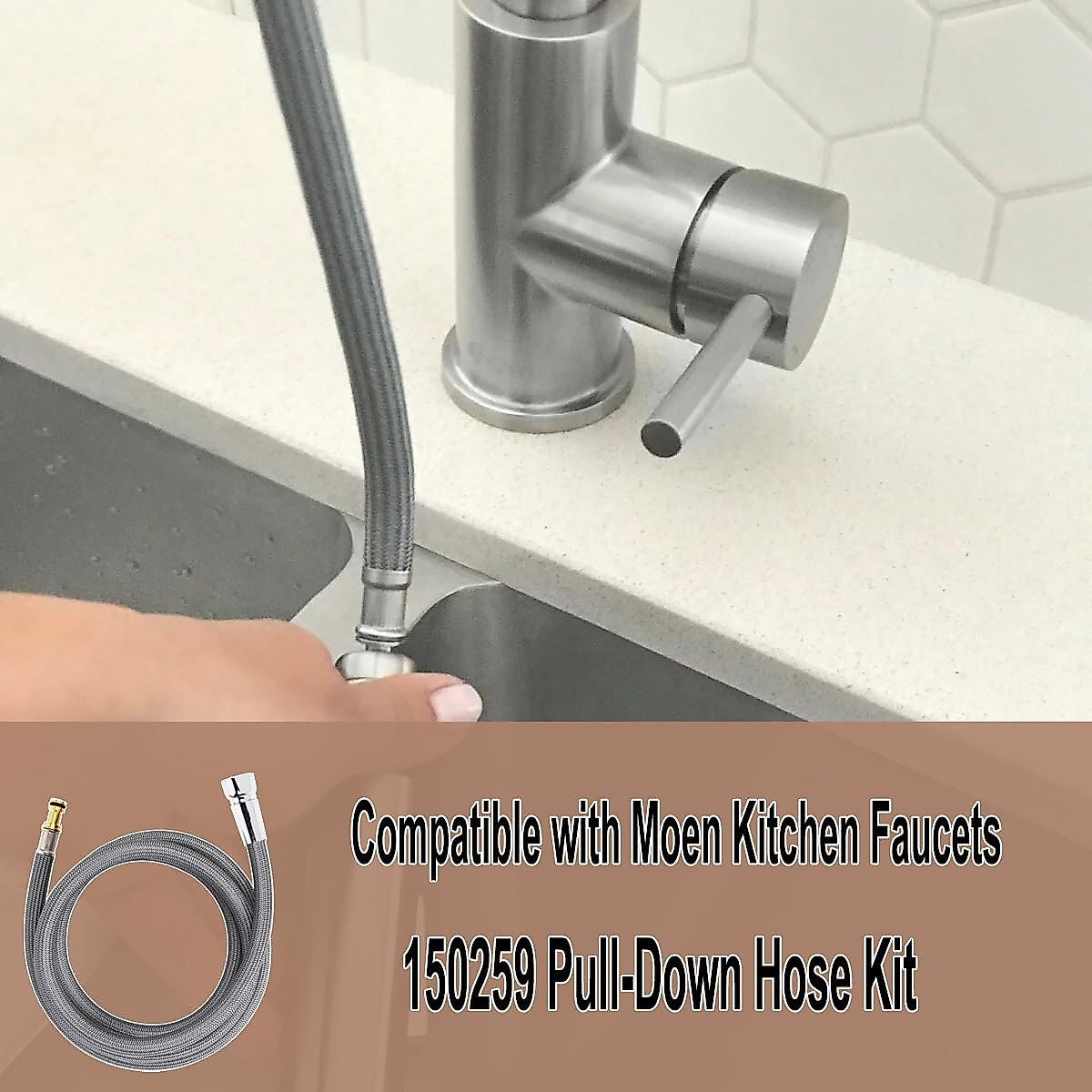 Moen 150259 Pull Down Hose Kit for Kitchen Sink Faucet - 68" Quick Connect Replacement Part Compatible With 150259/187108 Reflex