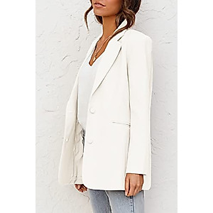 Womens Casual Blazers Long Sleeve Oversized Open Front Business Lapel Button Work Office Jackets Cream White