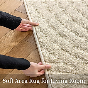 Glamtex 5x8 Cream Area Rug, Outdoor Rug, Modern Geometric Lines Textured Rug, Abstract Area Rug, Waterproof Bedroom Rug Sofa Rug for Living Room