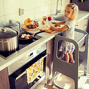 Kitchen Tower Kitchen Stool Safety Stool Toddler Step Stool Kid Step Stool Activity Tower Montessori Tower Stepping Stool (Grey)