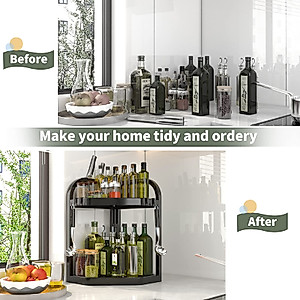 coorack Spice Rack Organizer with Hooks, 2 Tier Bathroom Countertop, Kitchen Corner Seasoning Shelf, Standing Storage for, , Bedroom (Large), Black-large