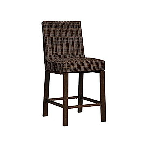 Signature Design by Ashley Paradise Trail Outdoor 27.5" Wicker Patio Barstool, 2 Count, Brown