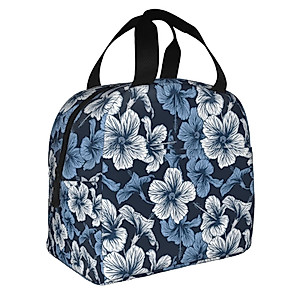 Ucsaxue Hawaiian Tropical Floral Hibiscus Flowers Lunch Bag Small Insulated Lunch Box with Front Pocket Kawaii Lunch Bags for Girls Boys Freezable Bento Box Women Men Lunch Boxes