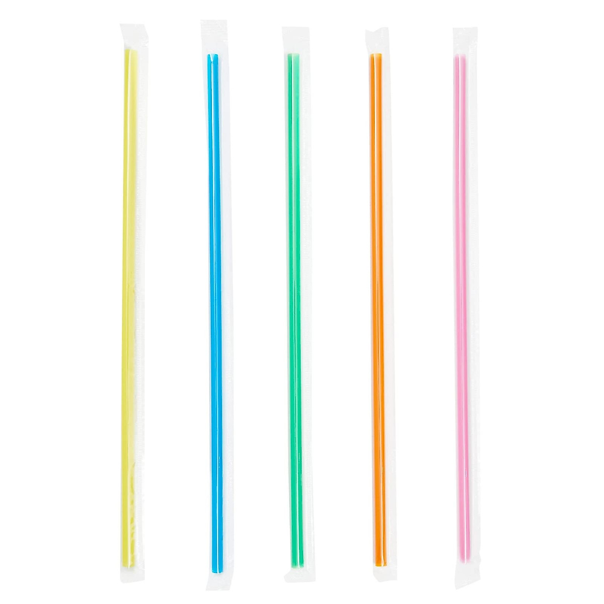 600-Pack Colorful Individually Wrapped Plastic Drinking Straws, Extra Long, Bulk, Disposable Party Supplies, 5 Colors (10.2 in)