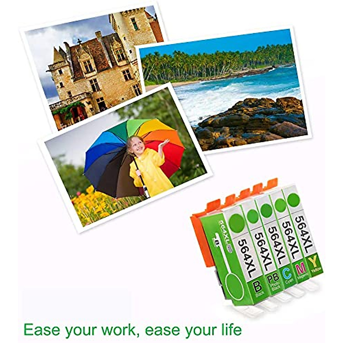 OSIR Compatible Ink Cartridge Replacement for HP 564 564XL for HP Photosmart 7510 7520 7525 6520 5520 6510 5510 7515 B8550 C6380 Premium C309a C410a Officejet 4620 4622 Deskjet 3520 3521 3522 (5-Pack)