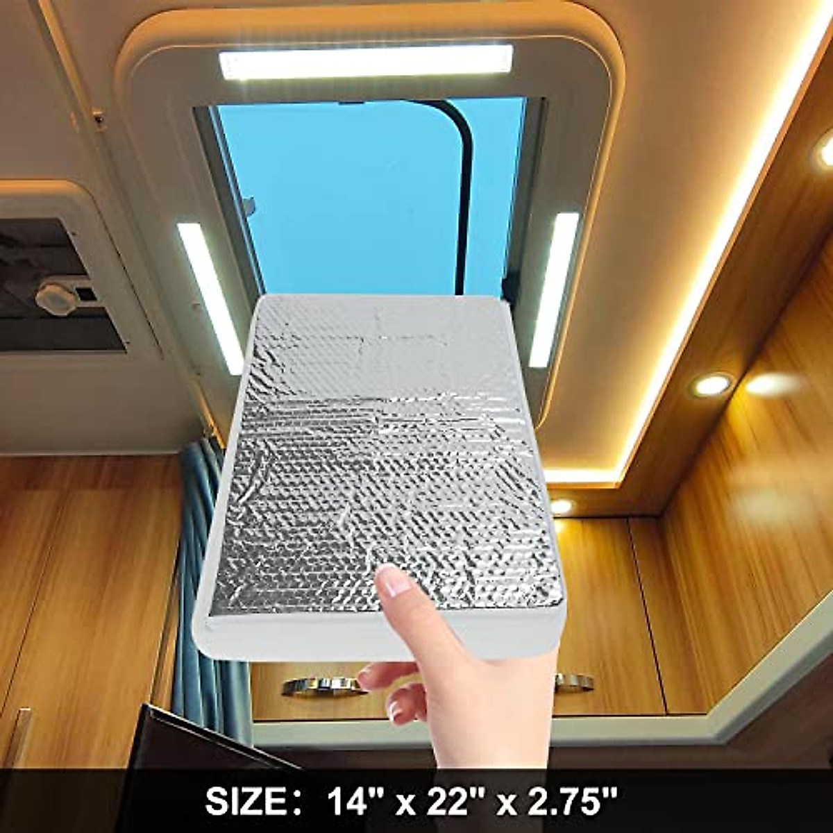 KAFLLA RV Vent Insulator 22" x 14" x 3" Universal RV Skylight Cover with Reflective Surface RV Skylight Insulator Energy Saving Sunroof