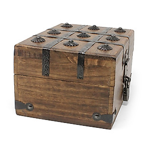 Nautical Cove Treasure Chest Wooden Box with Antique Iron Lock and Skeleton Key - Storage and Decor (Small 8 x 6 x 4.5)
