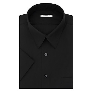 Van Heusen Men's Short Sleeve Dress Shirt Regular Fit Poplin Solid, Black, 18" Neck