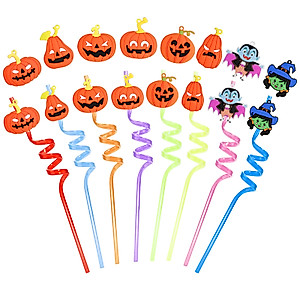 Halloween Drinking Straws, 24 Pack of Plastic Straws Reusable Pumpkin Wizard Pattern Kids Party Spiral Straws for Halloween Decoration Party Favor Goodie Gifts By Rely2016