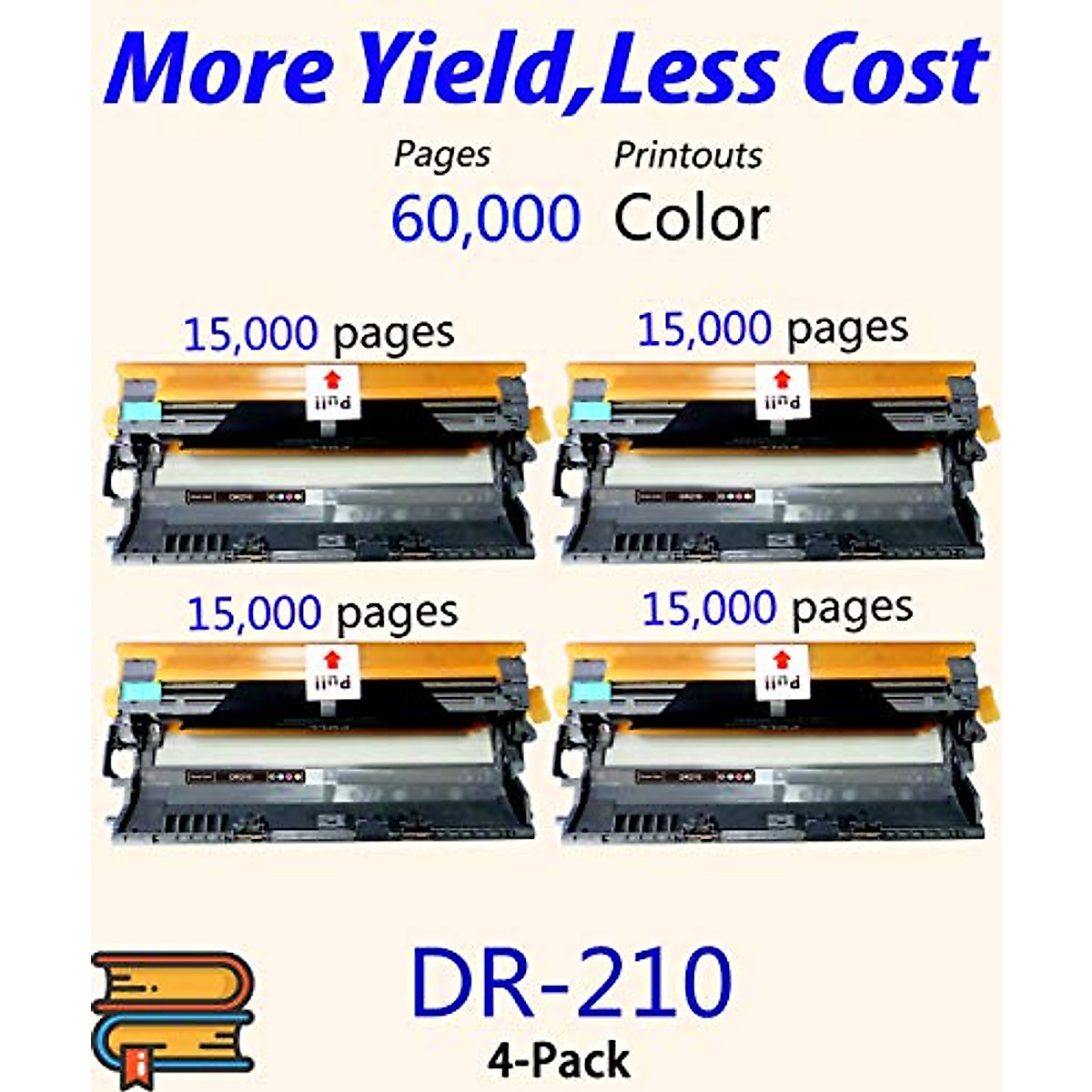 4-Pack Colorprint Compatible DR210CL Drum Unit Replacement for Brother DR-210 DR-210CL for DCP-9010CN HL-3040CN HL-3045CN HL-3070CW HL-3075CW MFC-9010CN MFC-9120CN MFC-9125CN 9320CN Printer (BK,C,M,Y)